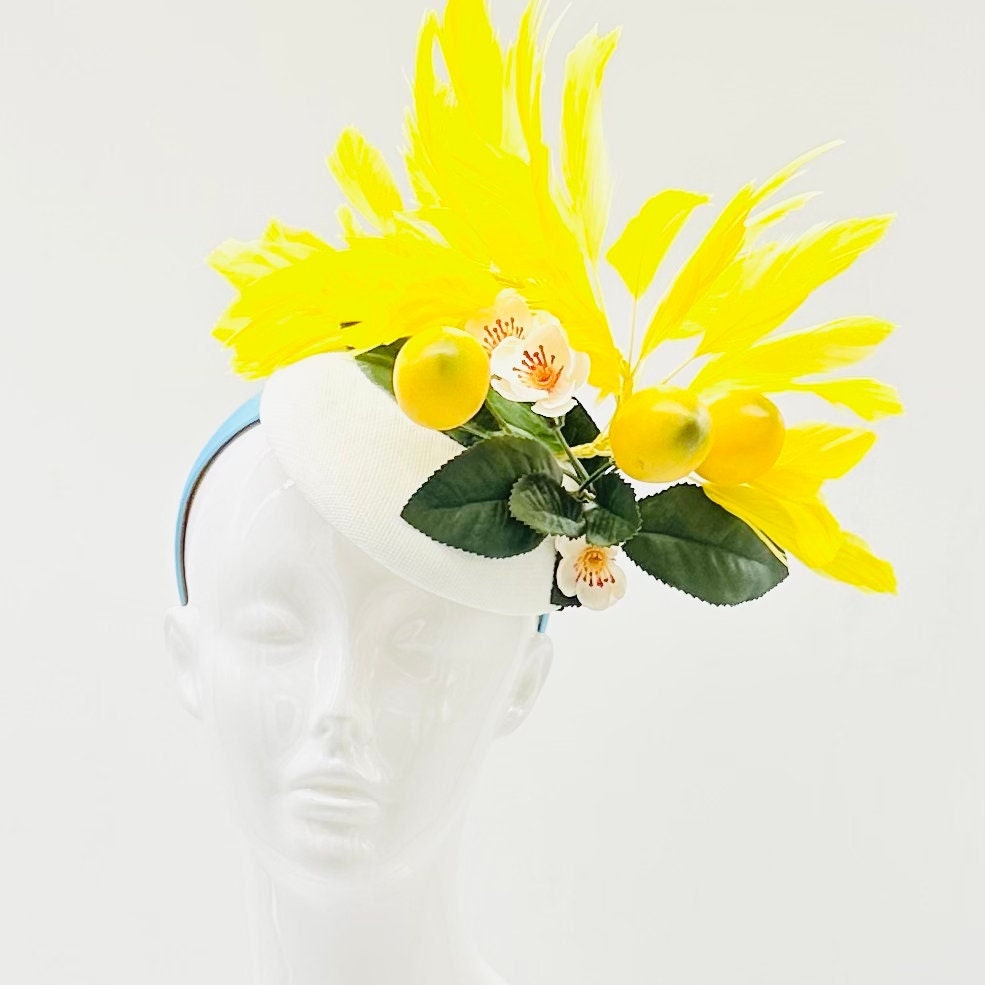 White, yellow, lemon Derby Fascinator, Kentucky Derby Hat Alternative ...